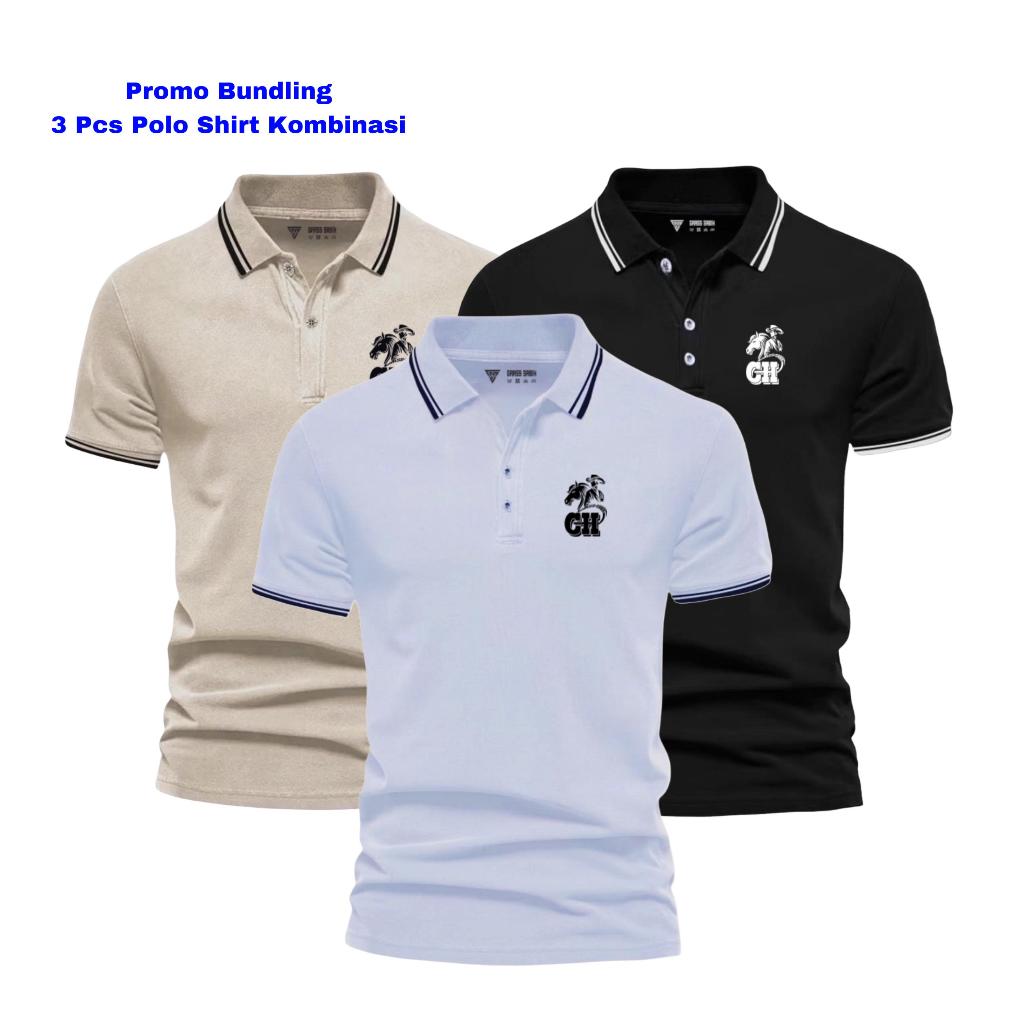 Jual Promo Paket Bundling 3 Pcs Polo Shirt Lis Kombinasi Kaos Kerah CH ...