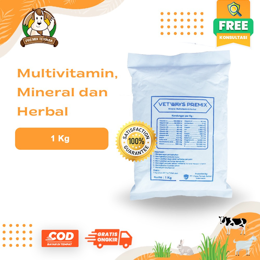 Jual VETWAYS PREMIX 1 KG - Premix Mineral Multivitamin Herbal Ternak Sapi Kerbau Kambing Domba ...