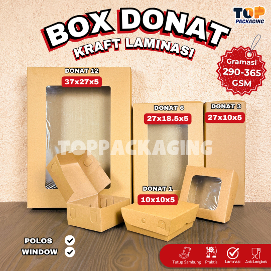 Jual Box Donat Kraft Laminasi Polos Window Mika Kotak Makanan 10x10x5 ...