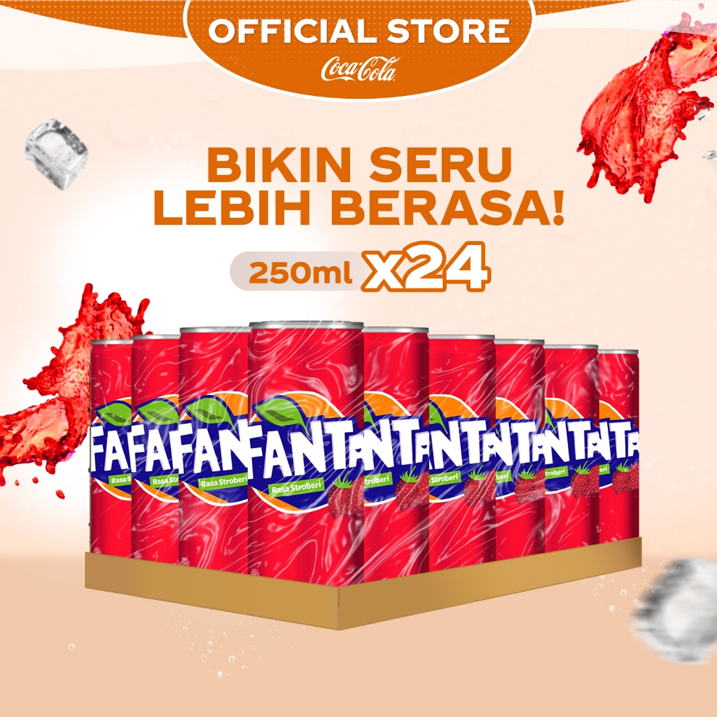 Jual Fanta Rasa Strawberry Minuman Soda - Kaleng 250ml x 24pcs | Shopee Indonesia