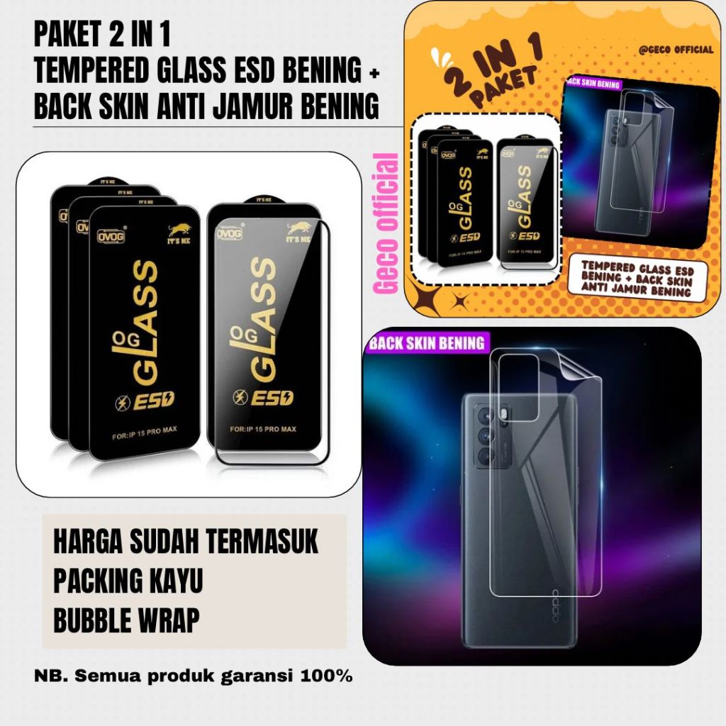 Jual SAMSUNG ALL 2in1 Paket Tempered Glass ESD Bening Kaca + Back Skin ...