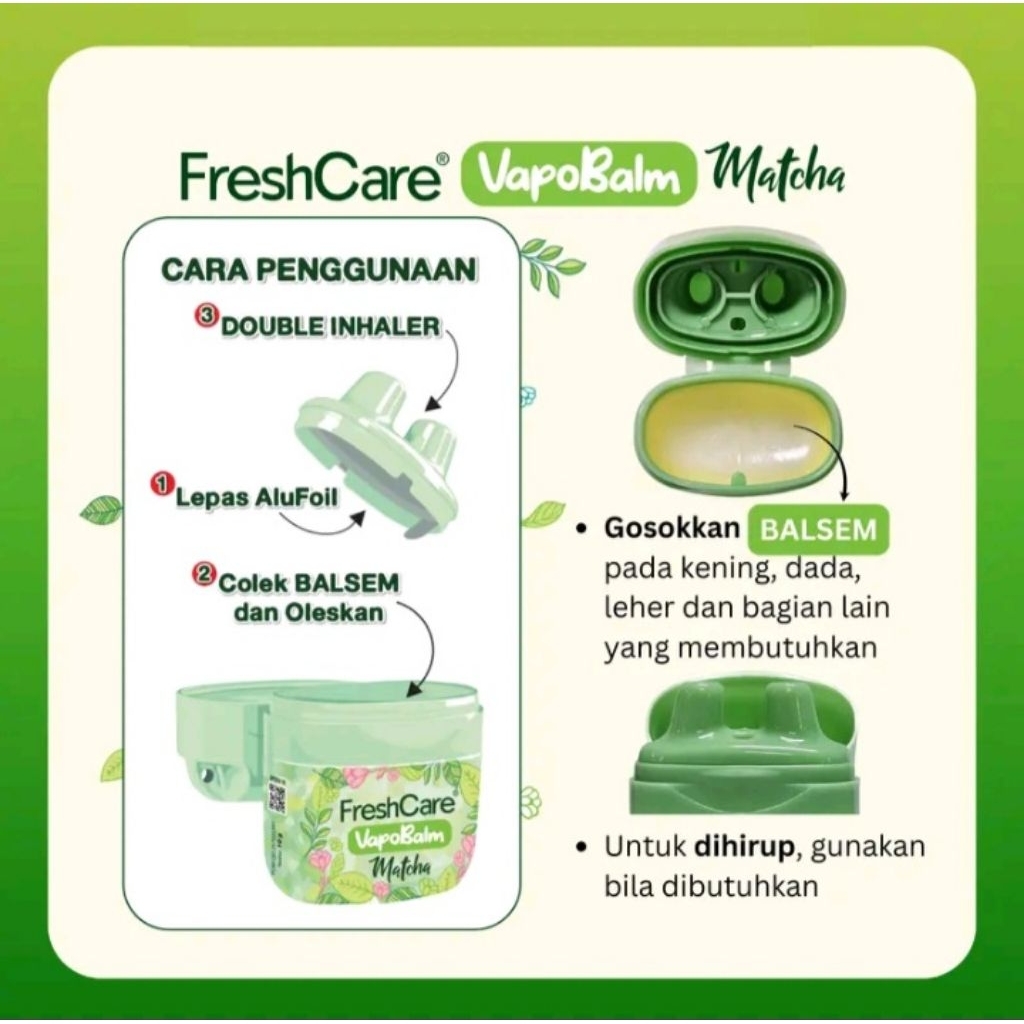 Jual Freshcare Vapobalm Matcha 2 in 1 Balsem dan Inhaler Pereda Pusing ...