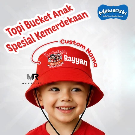 Jual TOPI BUCKET MERAH PUTIH ANAK SABLON CUSTOM NAMA EDISI SPESIAL HUT ...
