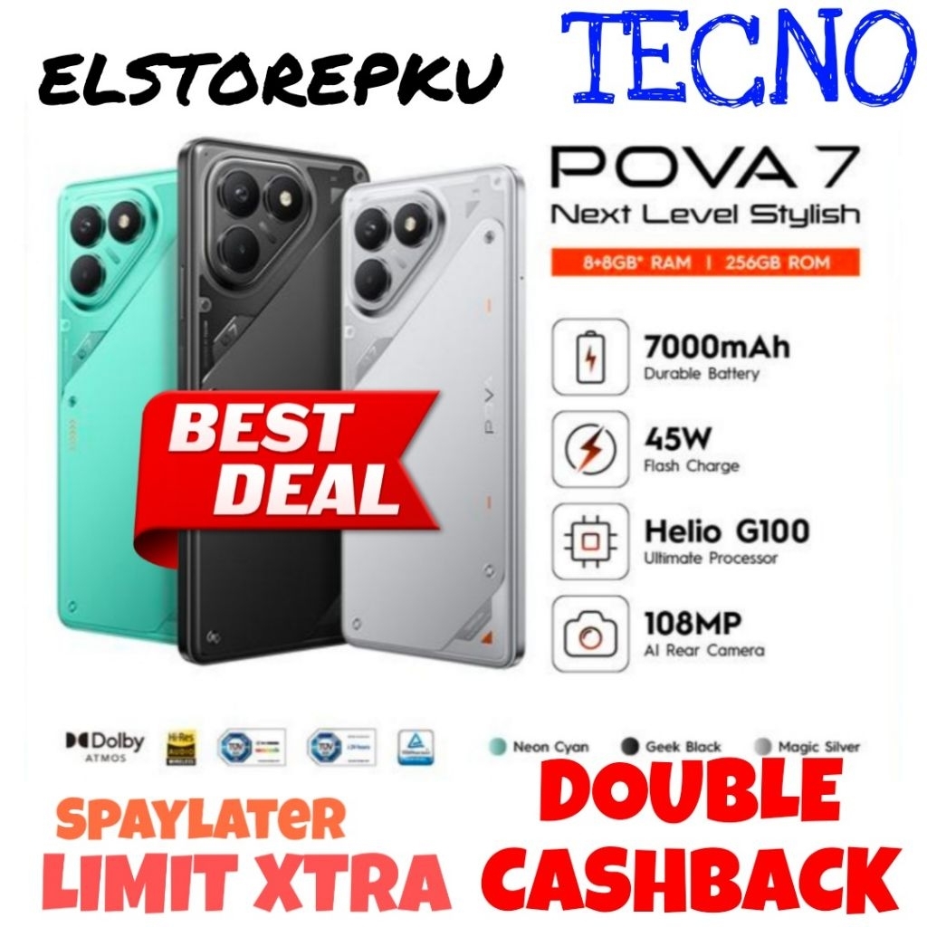 Jual Tecno Pova 7 NFC 8/256 + 8/128 Gaming Helio G100 batt 7000mAh Fast ...