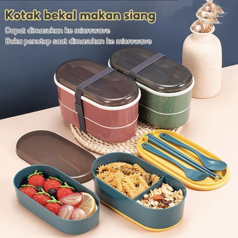 Jual (MGS) kotak makan 8805 / lunch box 2 tingkat plus sendok set ...