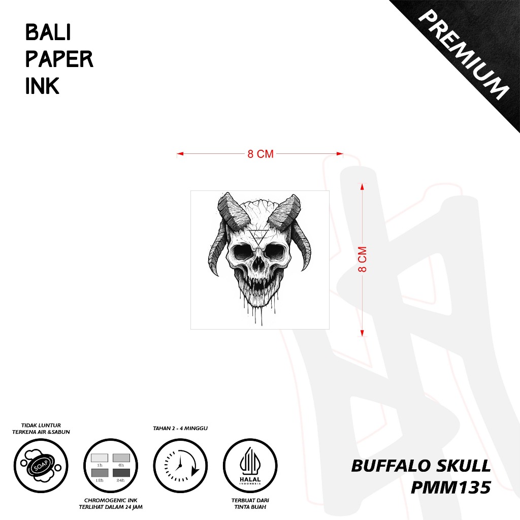 Jual Bali Paper Ink PMM135 BUFFALO SKULL Fruit Ink Tatto Temporary ...