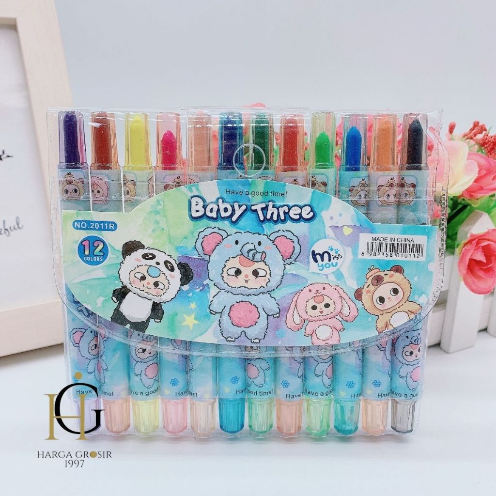 Jual KRAYON TWIST MINI BABY THREE ISI 12 PCS KR-1982 / Crayon Putar isi ...