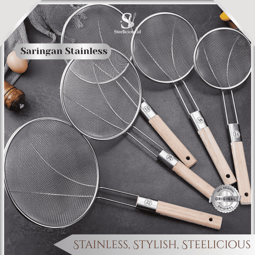 Jual Steelicious.id - Saringan Stainless SUS 304 Gagang Kayu – 16/18/20 ...