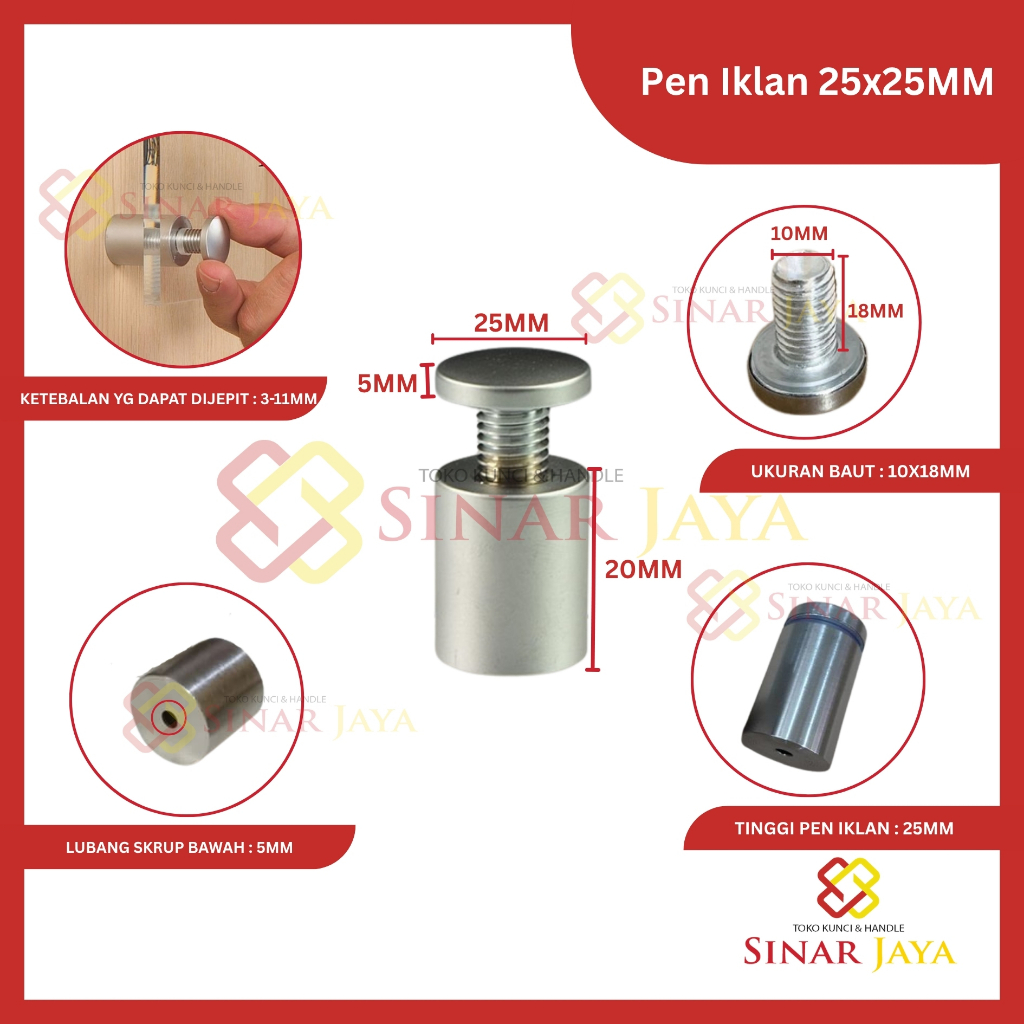 Jual PEN IKLAN 25 X 25 Stainless / 25x25 / Baut Akrilik / Baut Kaca ...