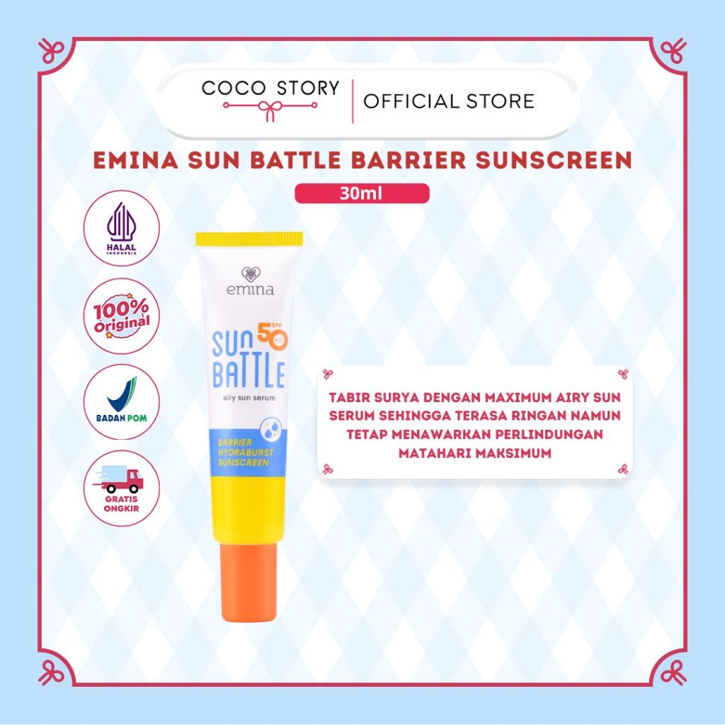 Jual Emina Sun Battle Spf 50 Pa++++ Barrier Hydraburst Sunscreen | Shopee Indonesia