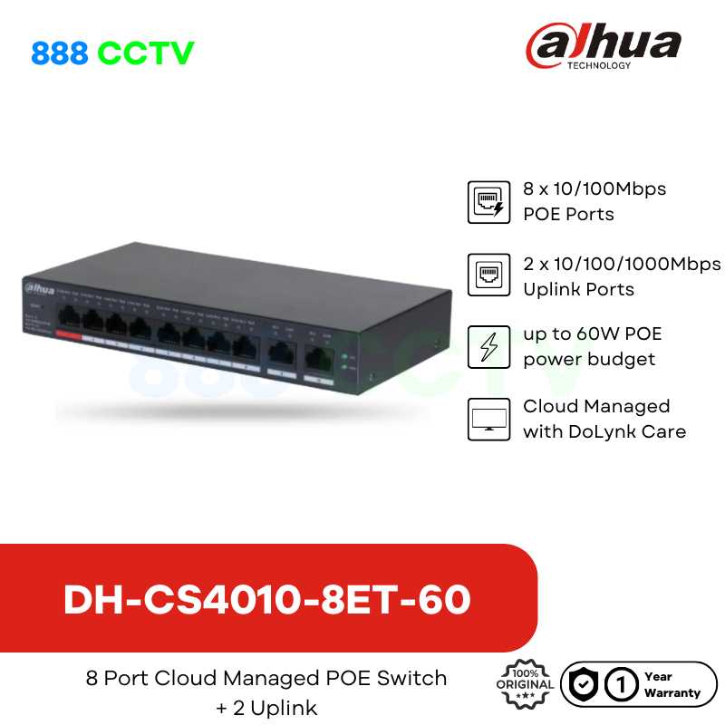 Jual Dahua DH-CS4010-8ET-60 POE Switch 8 Port Cloud Managed | Shopee Indonesia