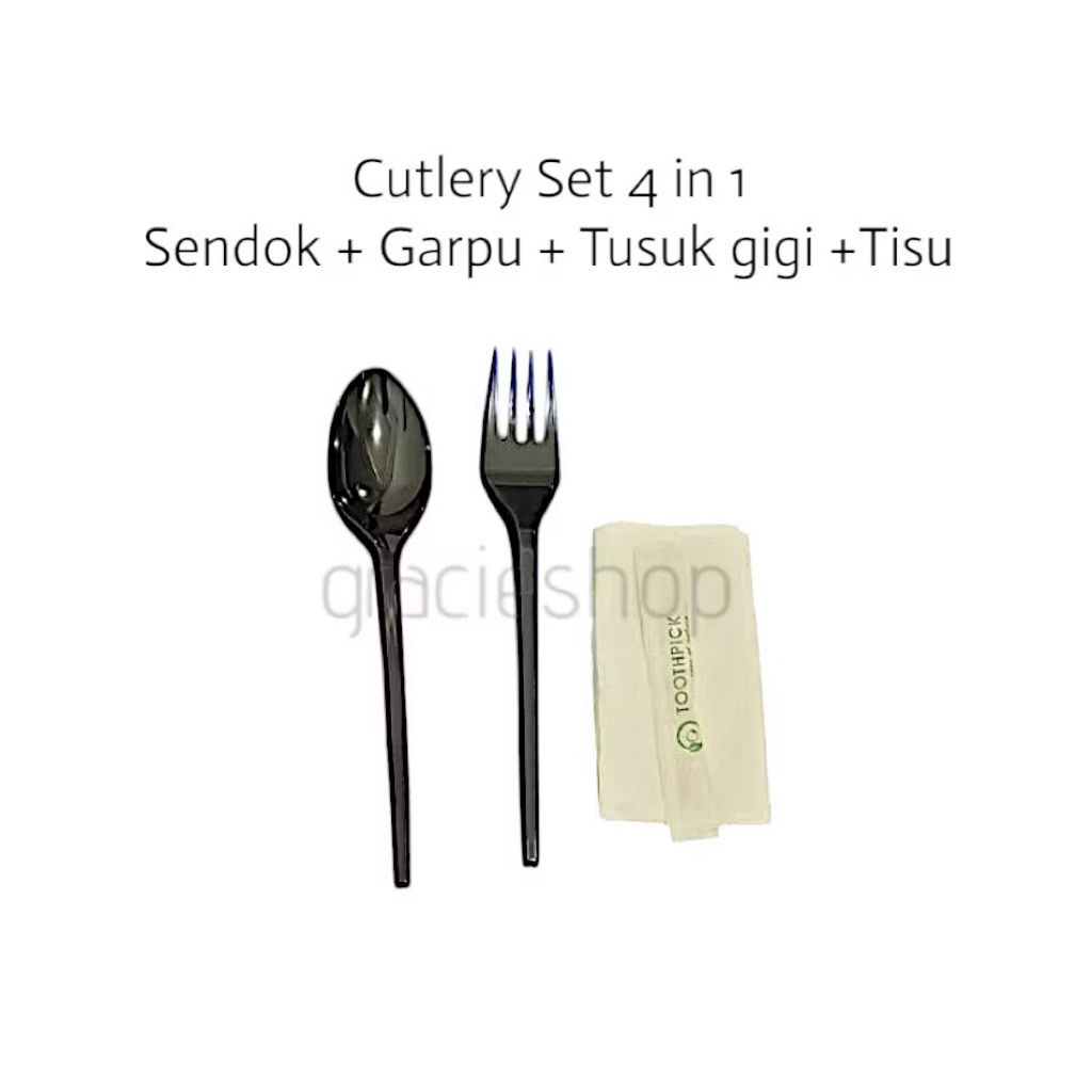 Jual Cutlery Set 4 in 1 ION / Sendok / Garpu / Tusuk Gigi dan Tisu ...