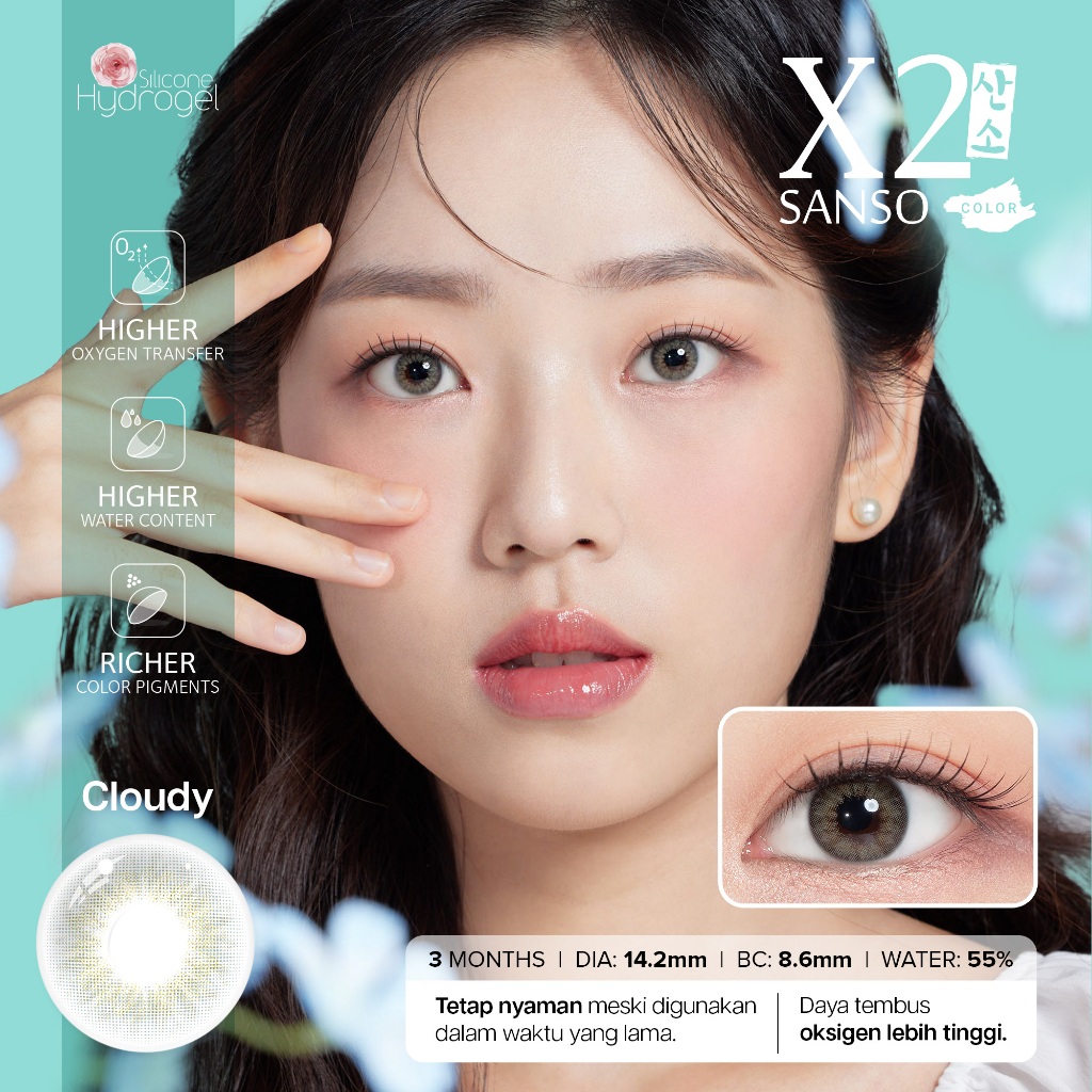 Jual X2 Sanso Softlens - Cloudy Grey - Soflens Abu abu diameter 14.2mm ...