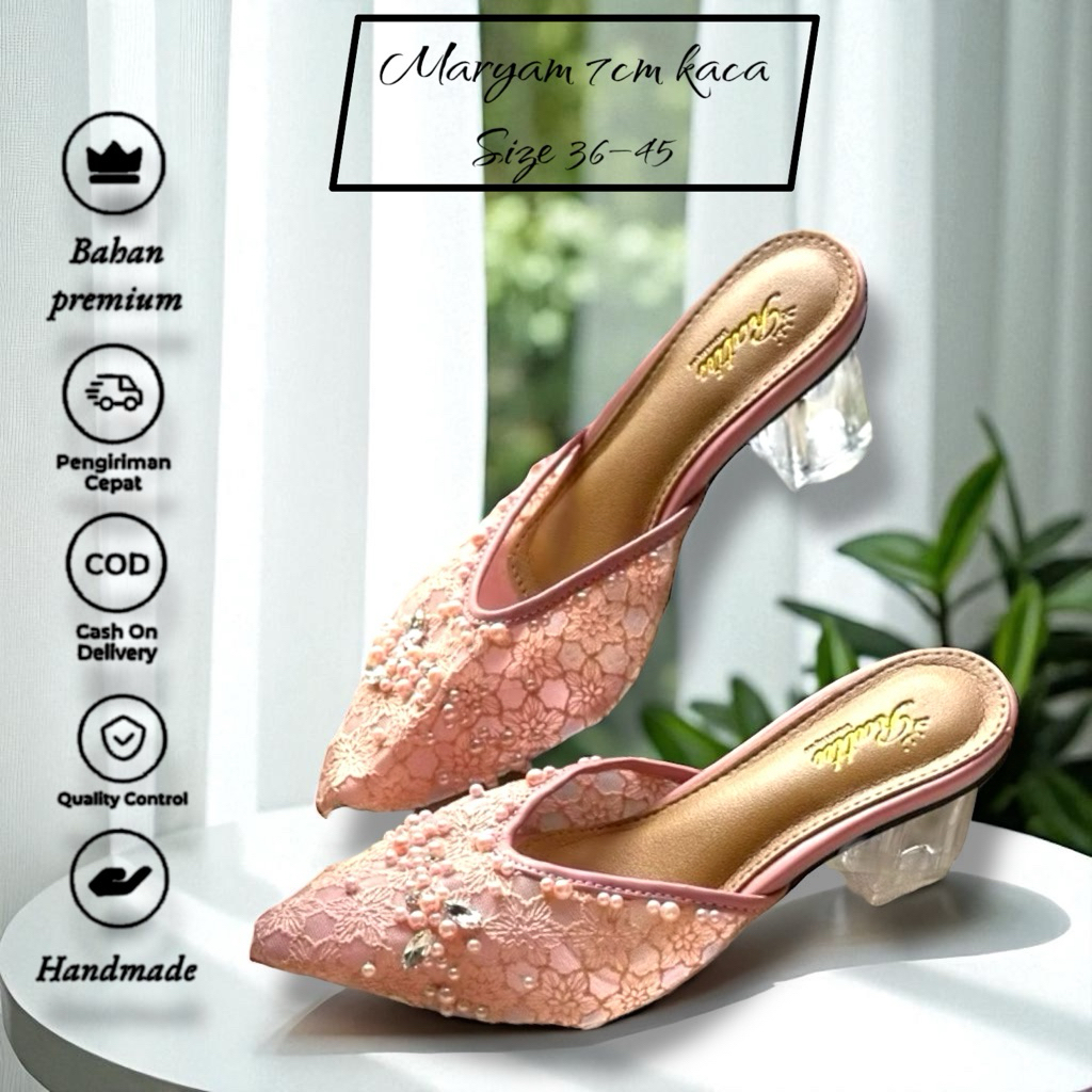 Jual Sepatu Pesta Heels 7cm kaca Brukat Payet Maryam warna Salem Size ...