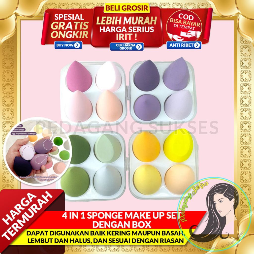 Jual 4 in 1 Sponge Make up Set Dengan Box/Cosmetic Spons Puff Beauty ...