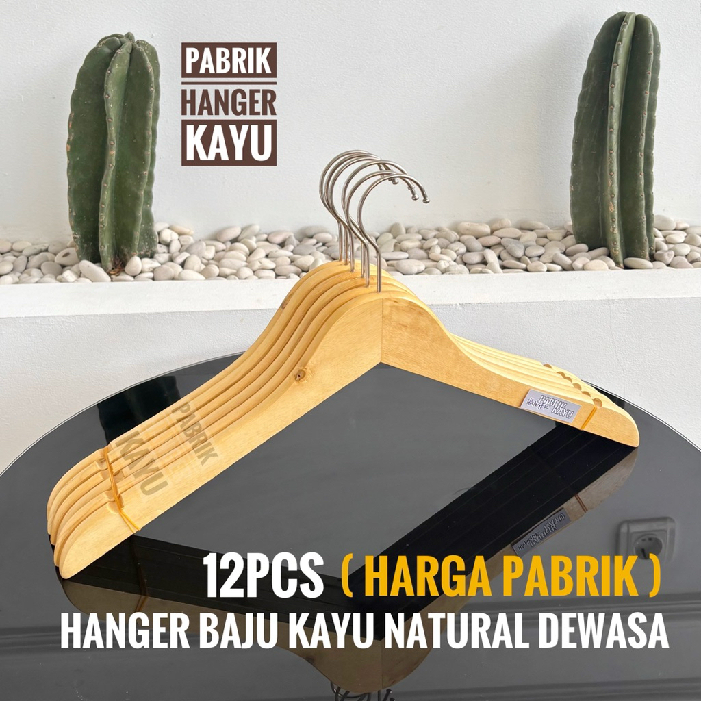 Jual ( HARGA PABRIK ) 12 PCS TERMURAH HANGER KAYU NATURAL DEWASA ...