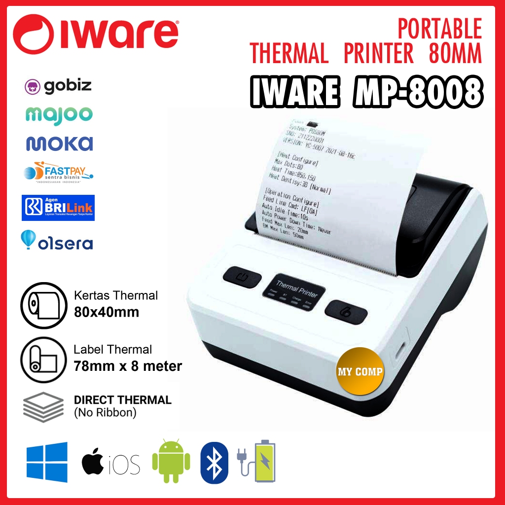Jual Printer Thermal Portable 80mm Iware MP-8008 Mobile Bluetooth ...