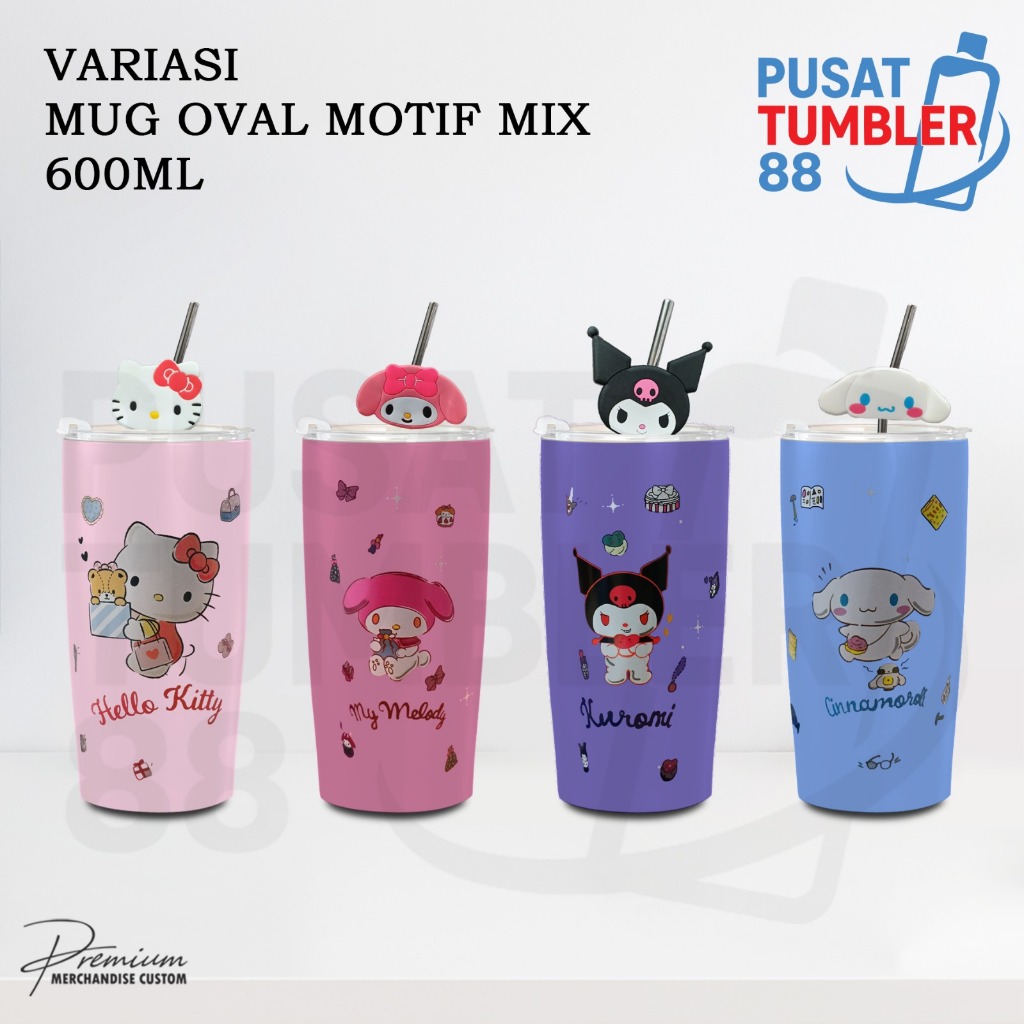 Jual Mug Oval Karakter 600ml – Tumbler Motif Mix Lucu + Sedotan ...