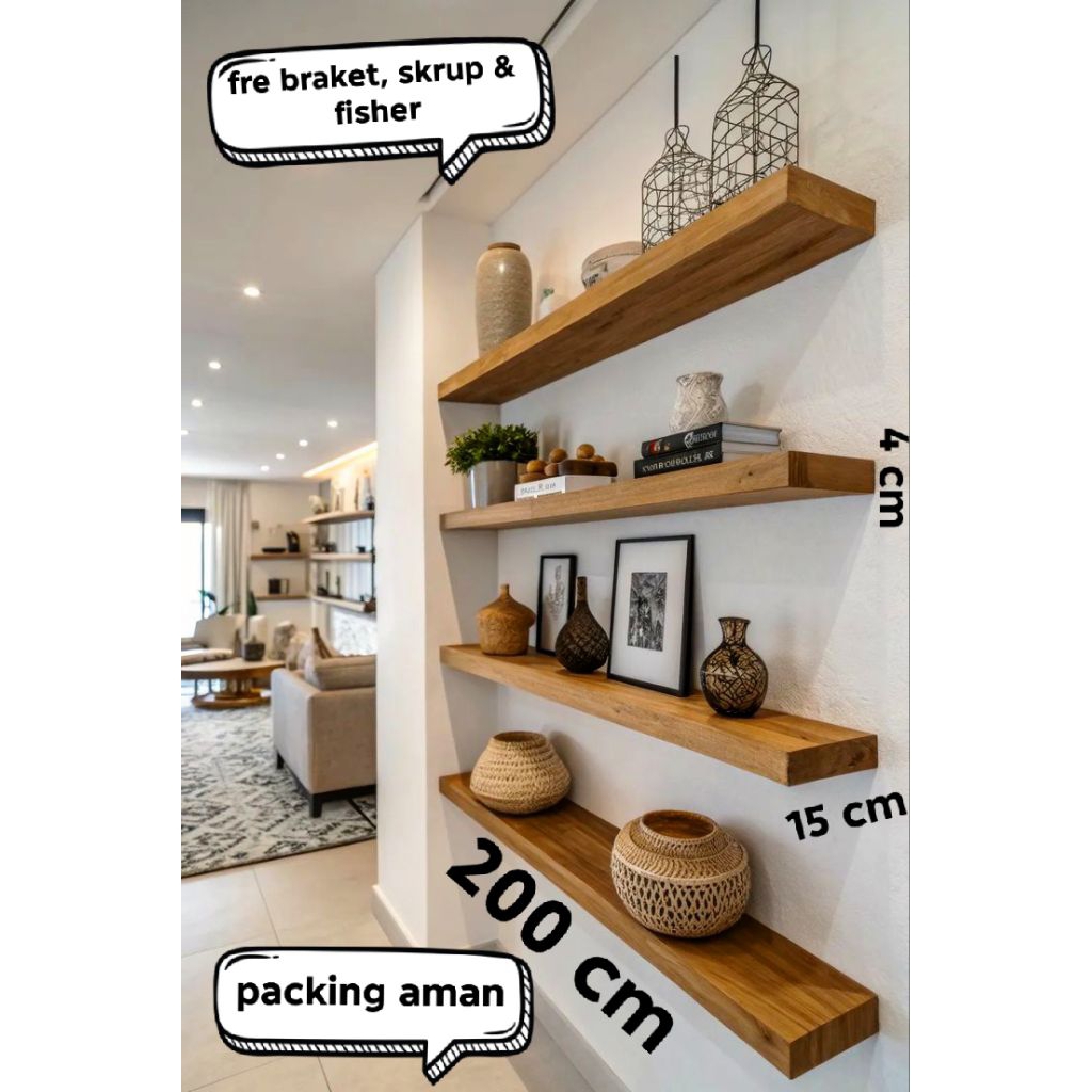 Jual RAK AMBALAN GANTUNG AMBALAN DINDING UKURAN 200 X 15 X 4 CM ...