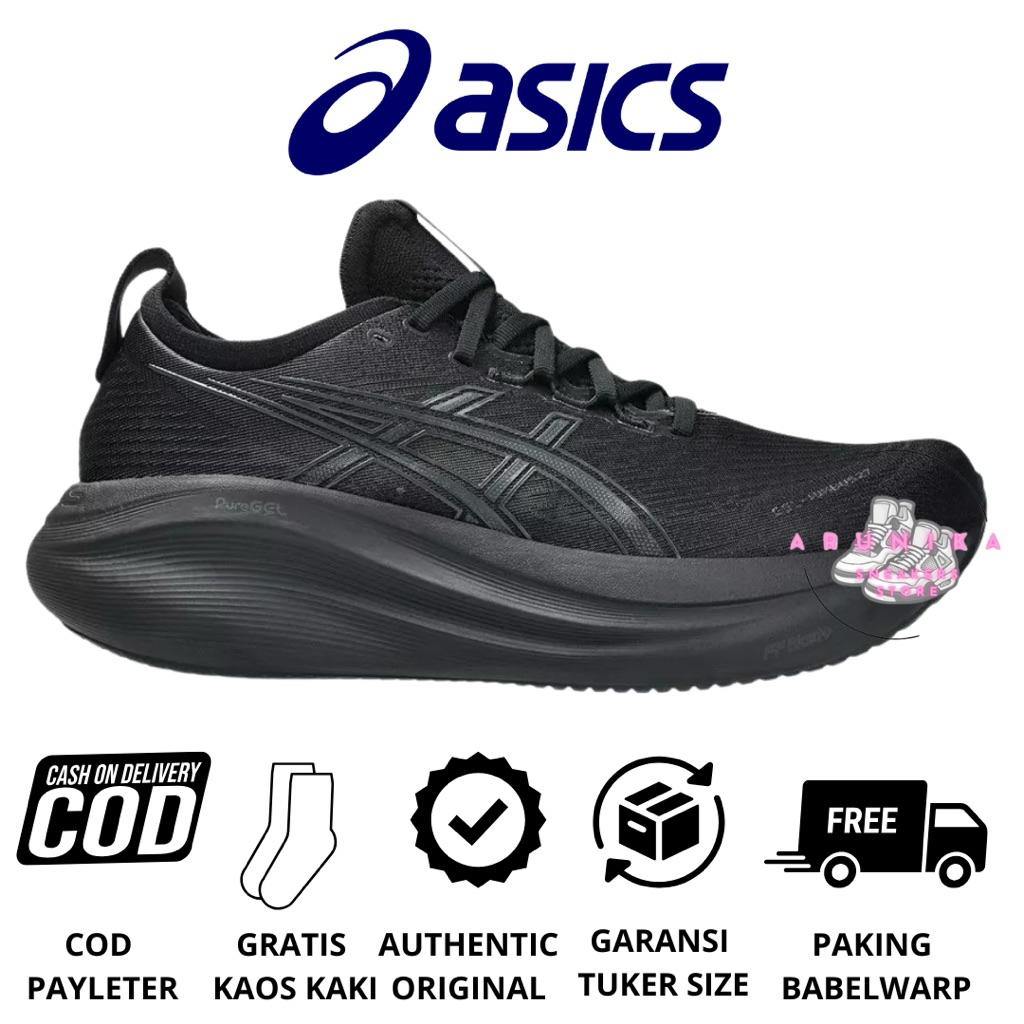 Jual Sepatu Lari Asics Gel Nimbus 27 Black Grahite Grey Original ...