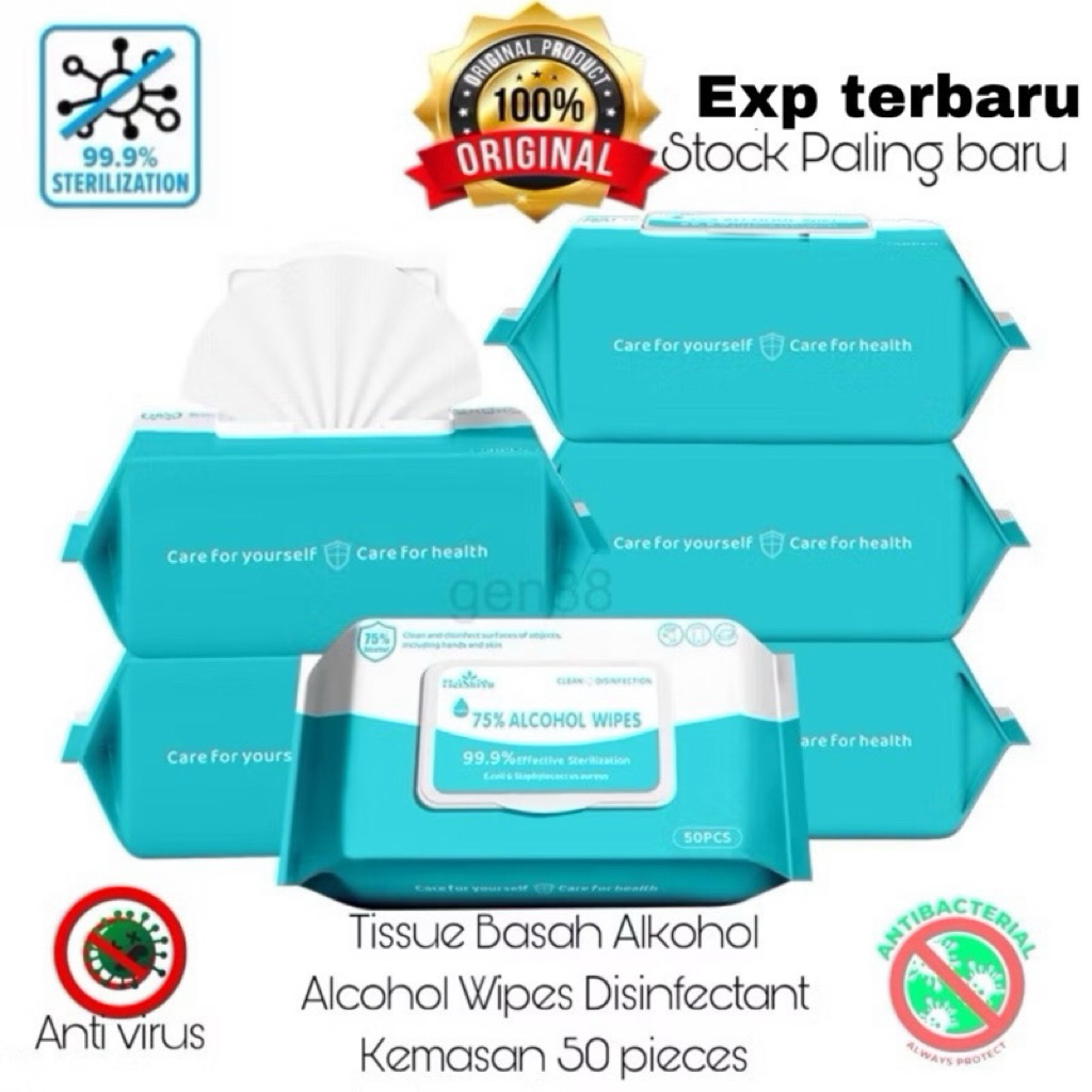 Jual Tisu Basah Alkohol Anti bacterial 75% / Tisu Basah Disinfectant 50 ...