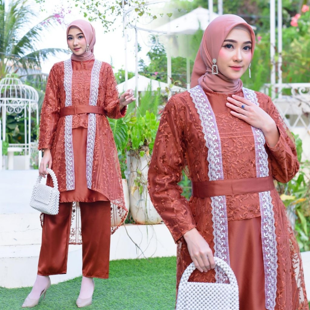 Jual Inara One Set 3in1 Free Belt Outer Inner Tile Brokat Saten Velvet ...