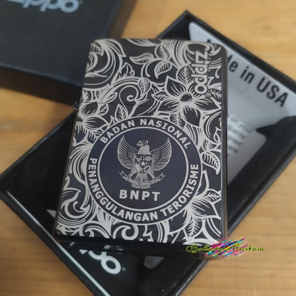 Jual KOREK API ZIPPO BLACK ICE CUSTOM GRAFIR LOGO BNPT DESIGN GRATIS ...
