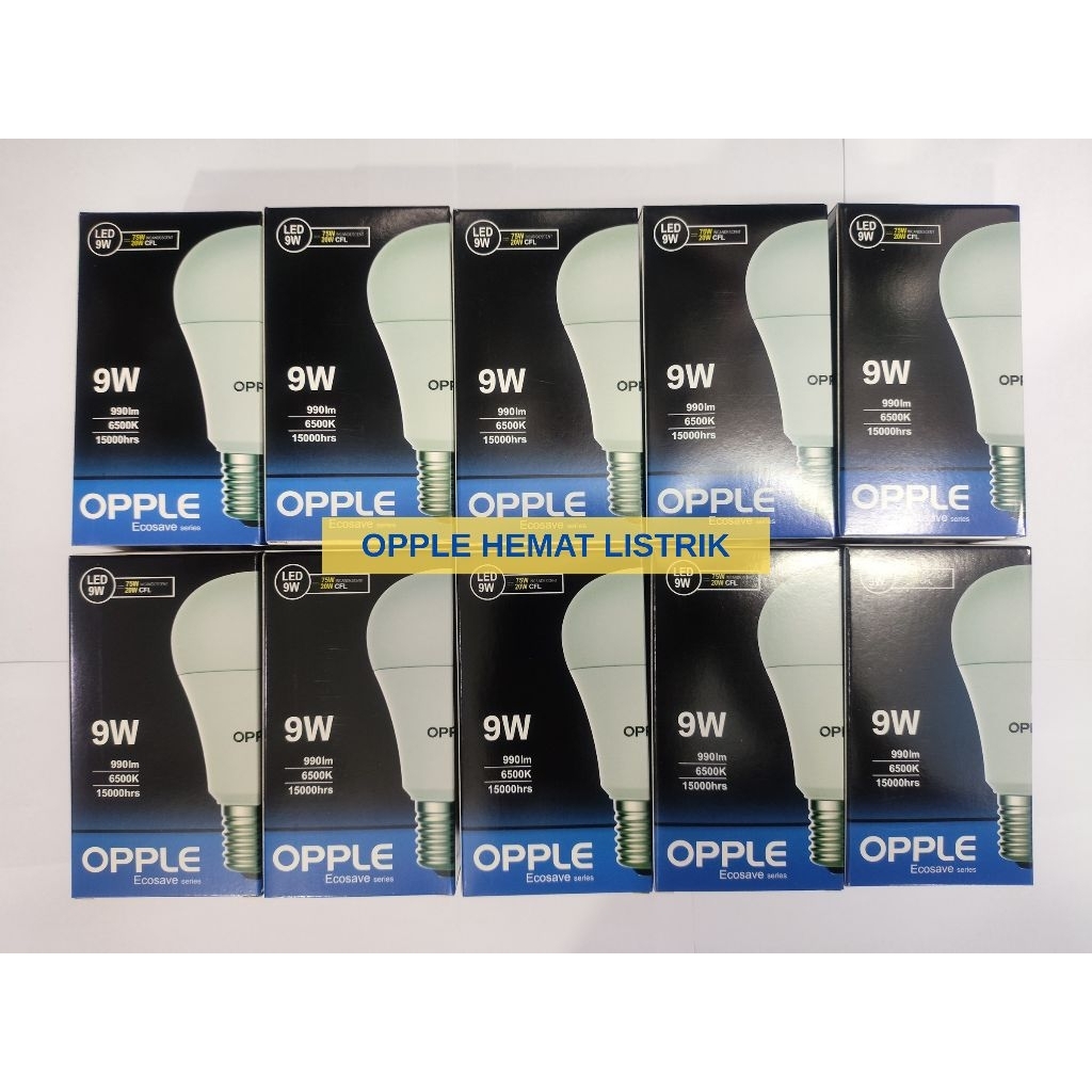 Jual Lampu LED Opple 9Watt Cahaya Putih 6500k Bergaransi 1 Tahun Isi 10pcs | Shopee Indonesia