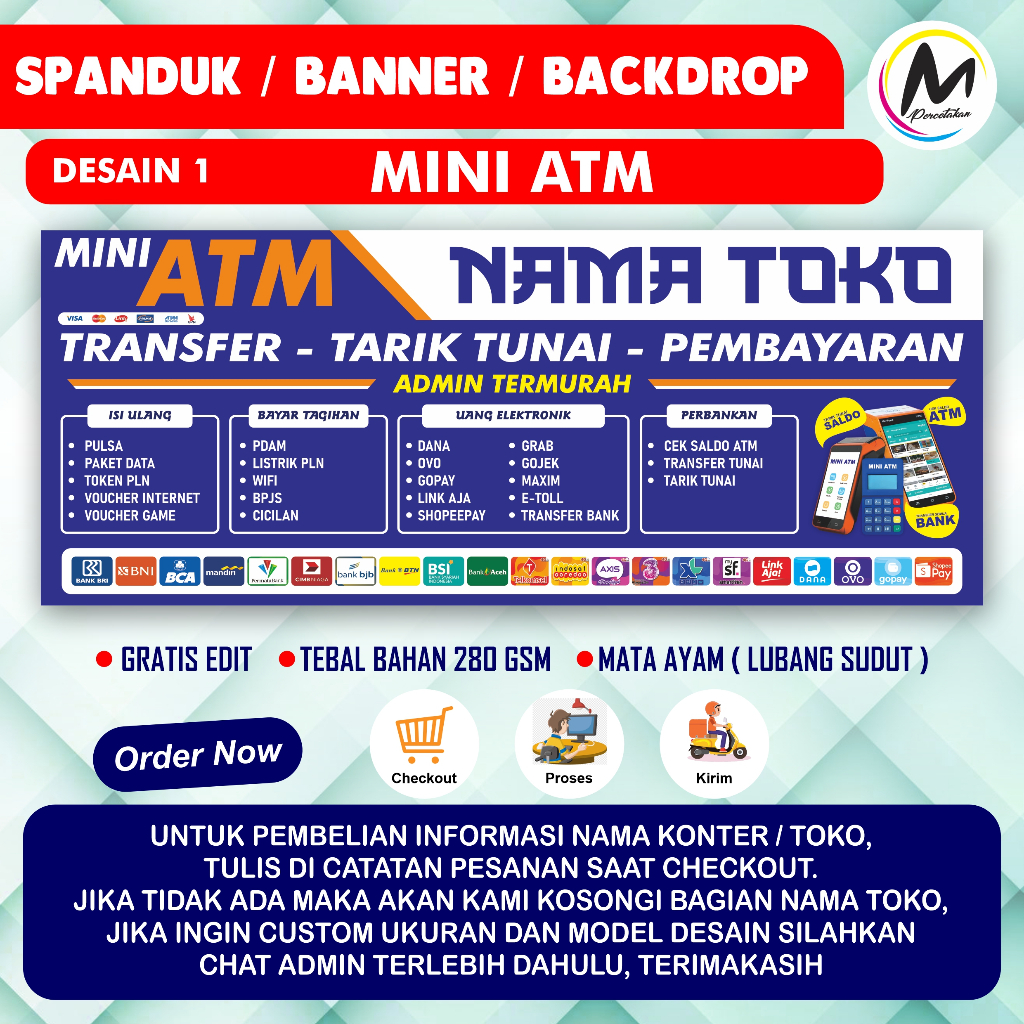 Jual Spanduk Konter Mini ATM Toko Pembayaran Bahan Tebal 280 Gsm ...
