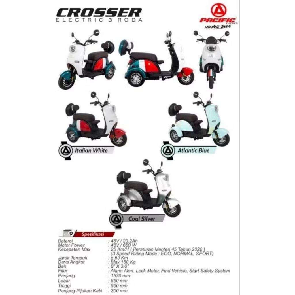 Jual sepeda listrik roda 3 pacific crosser | Shopee Indonesia