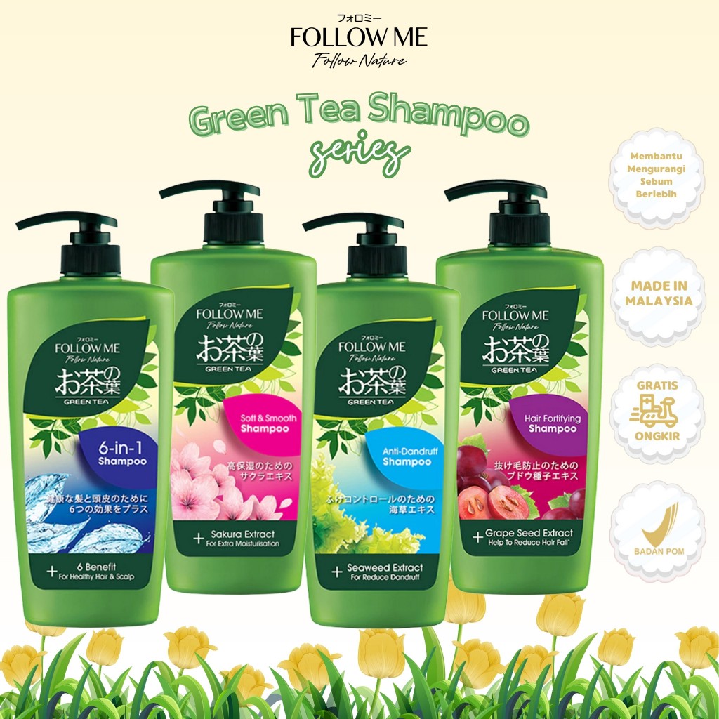 Jual FOLLOW ME Green Tea Hair Shampoo 650ml - 6in1 | Anti Dandruff ...