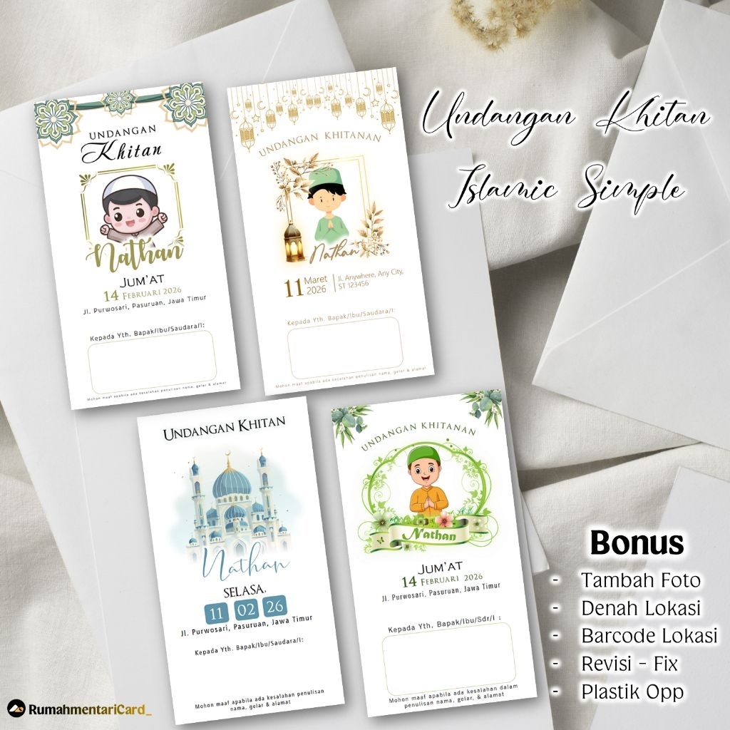 Jual Undangan Khitanan Islamic Simple 1 Lembar Bolak Balik Murah ...