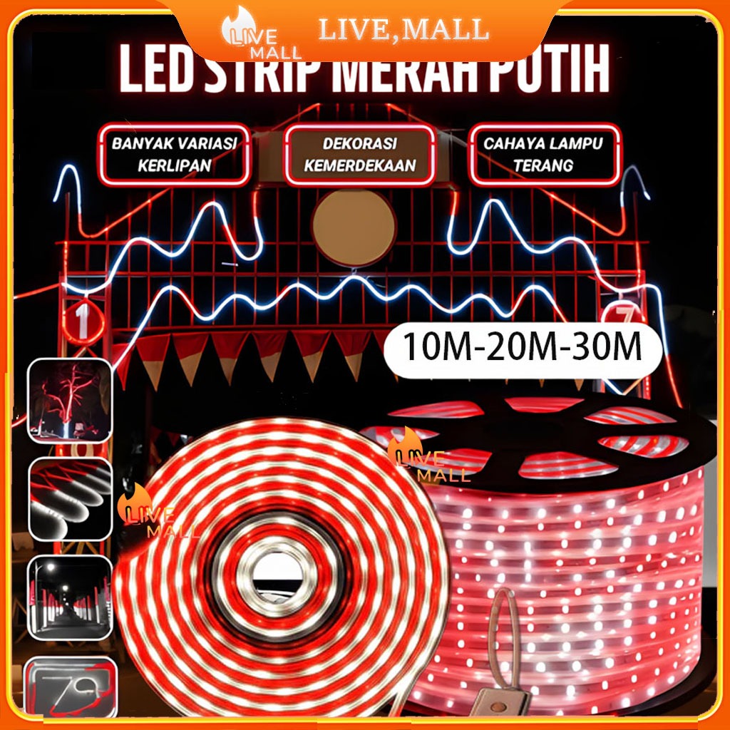 Jual PAKET LED STRIP SELANG RGB MERAH PUTIH 3528 2835 220V + ADAPTOR ...