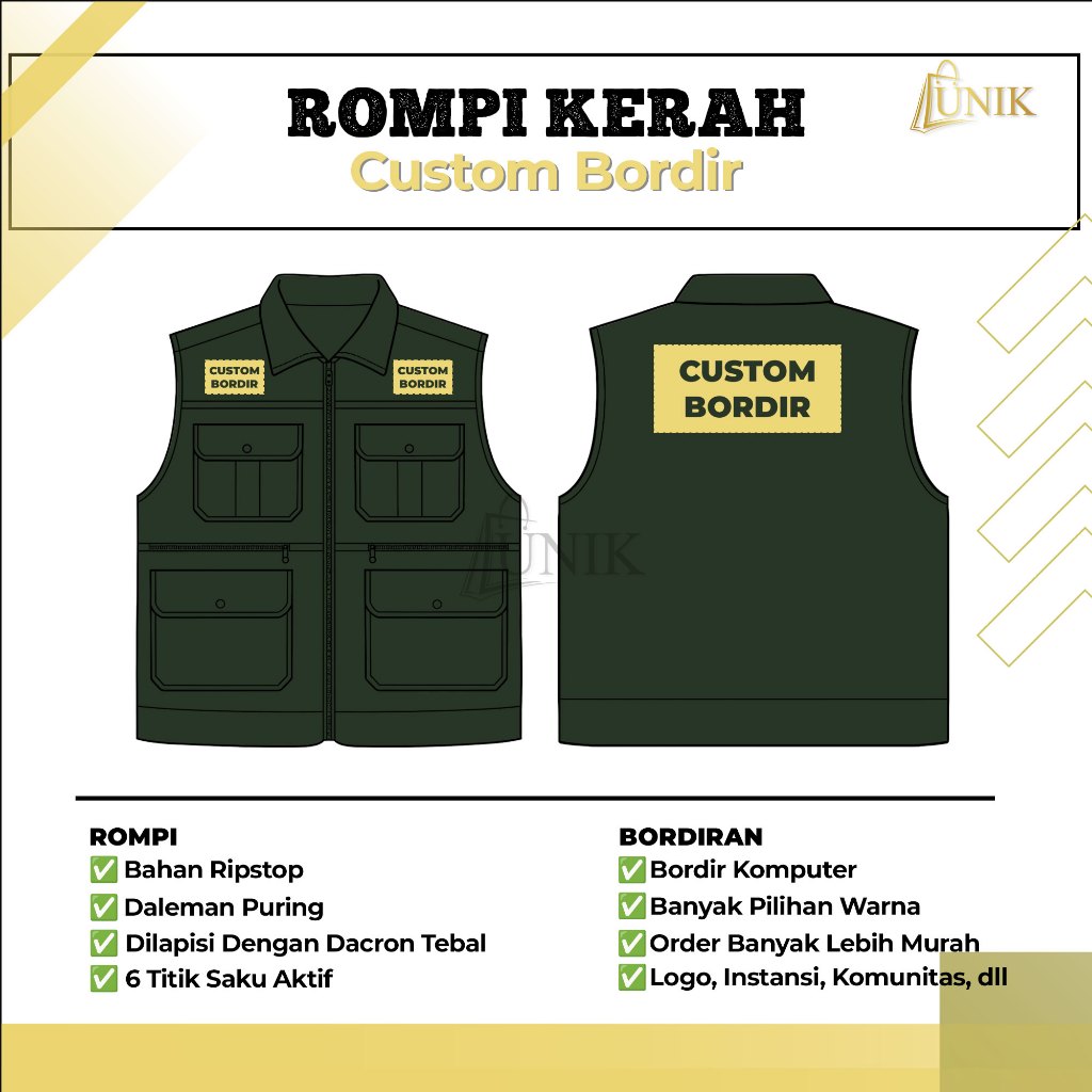 Jual Rompi Kerah Custom Bordir Nama Logo – Rompi Seragam Lapangan ...