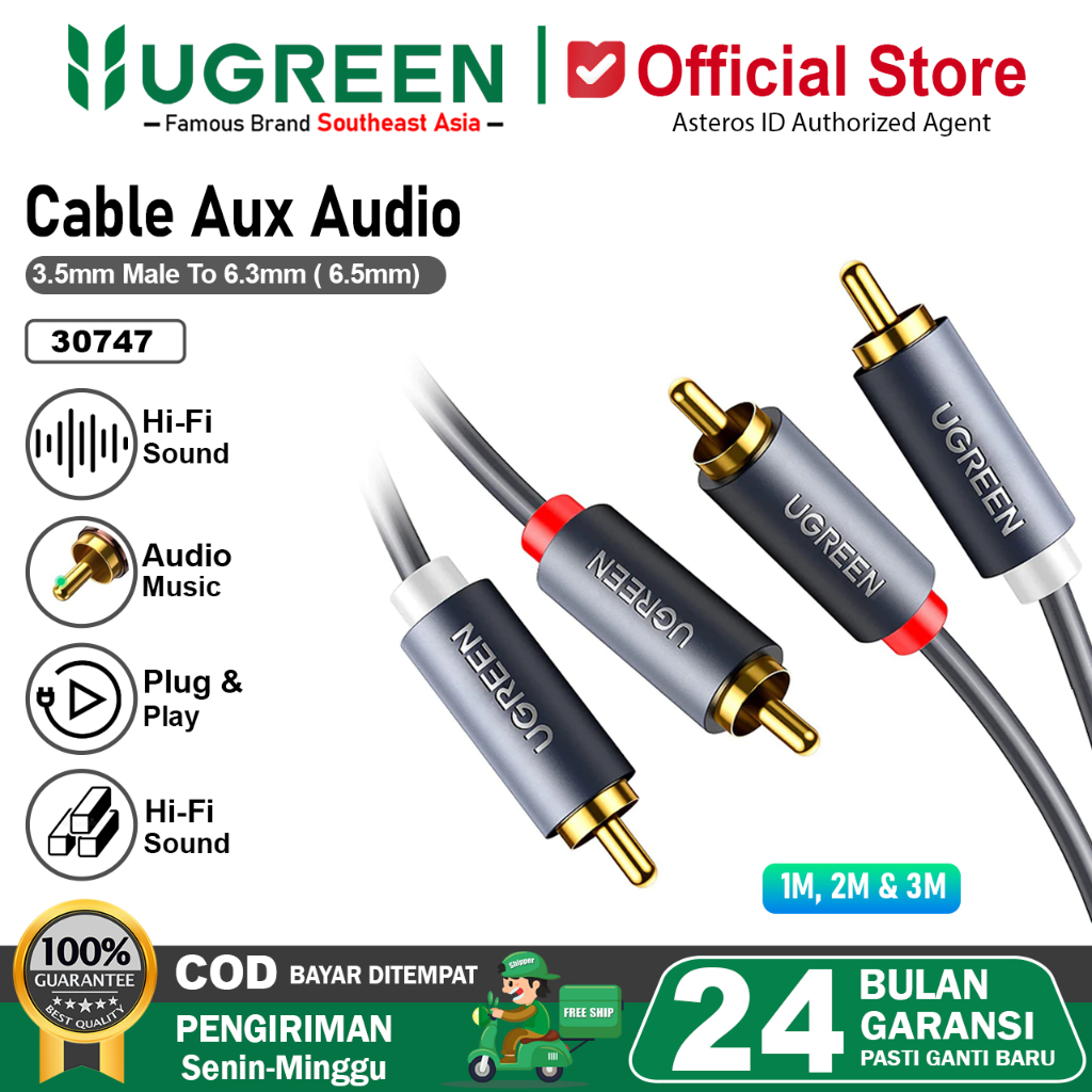 Jual UGREEN Kabel 2 RCA To 2 RCA Male to Male Audio Gold Plated ...