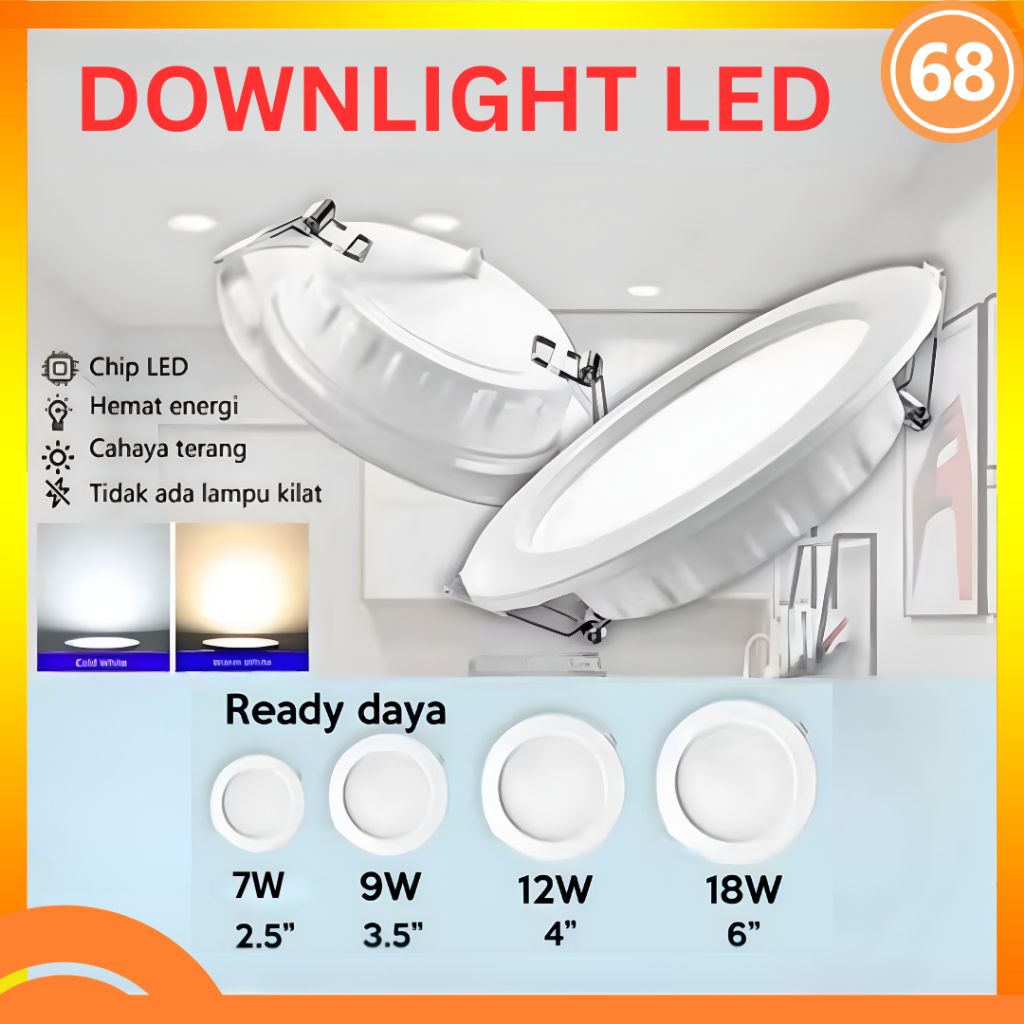 Jual [COD] Lampu Downlight LED Panel Lamp 7W/9W/12W/18W PUTIH/KUNING ...