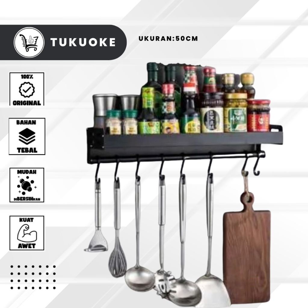 Jual TEMPAT BUMBU DINDING BESI RAK KITCHEN BUMBU BESI GANTUNGAN SPATULA ...