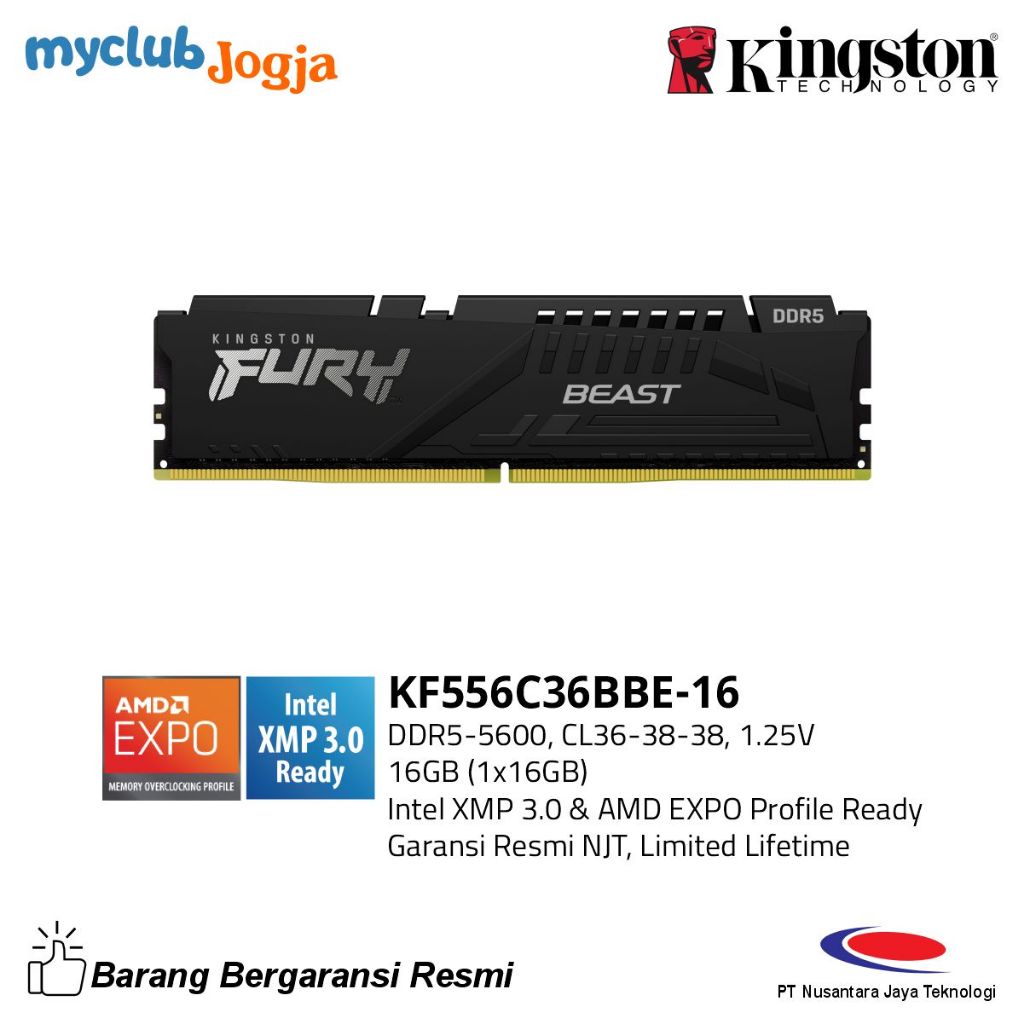 Jual RAM DDR5 16GB (16GBx1) 5600MHz EXPO XMP Kingston FURY Beast DDR5 KF556C36BBE-16 | Shopee ...