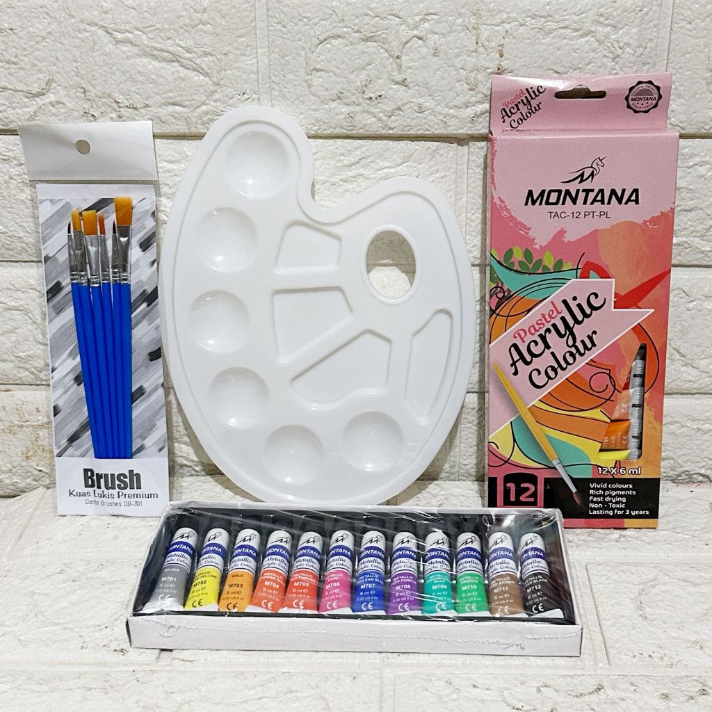 Jual Dante - Paket 3in1 KUAS PALET Cat Acrylic / Cat Air Set | Shopee ...