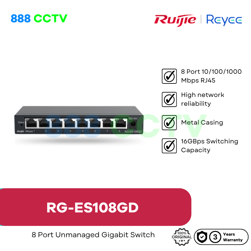 Jual Ruijie Reyee RG-ES108GD 8-port 10/100/1000Mbps Unmanaged Non-PoE Switch | Shopee Indonesia