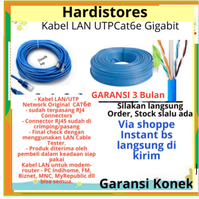 Jual Kabel LAN UTP CAT6E Kabel Wifi Gigabit 10m 15m 20m 25m 30m 35m Siap Pakai Bergaransi ...