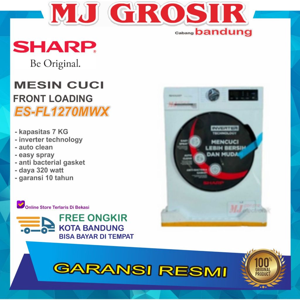 Jual MESIN CUCI FRONT LOADING SHARP ES-FL 1270 MWX ES-FL1270MWX 7 kg 1 ...
