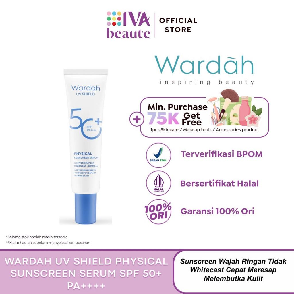 Jual WARDAH UV Shield Physical Sunscreen Serum All Skin SPF 50+ PA ...