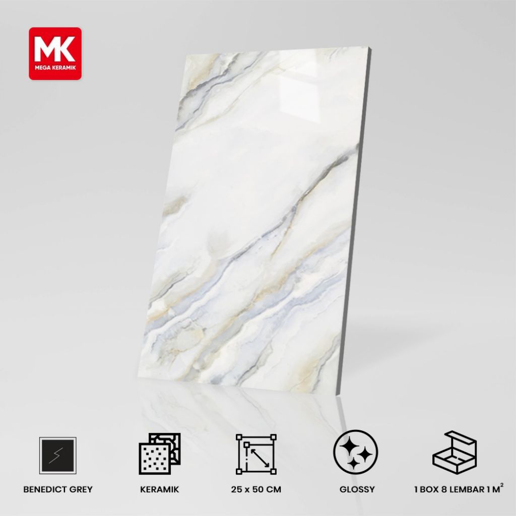 Jual Keramik Dinding Glossy Benedict Grey 25x50 | Shopee Indonesia