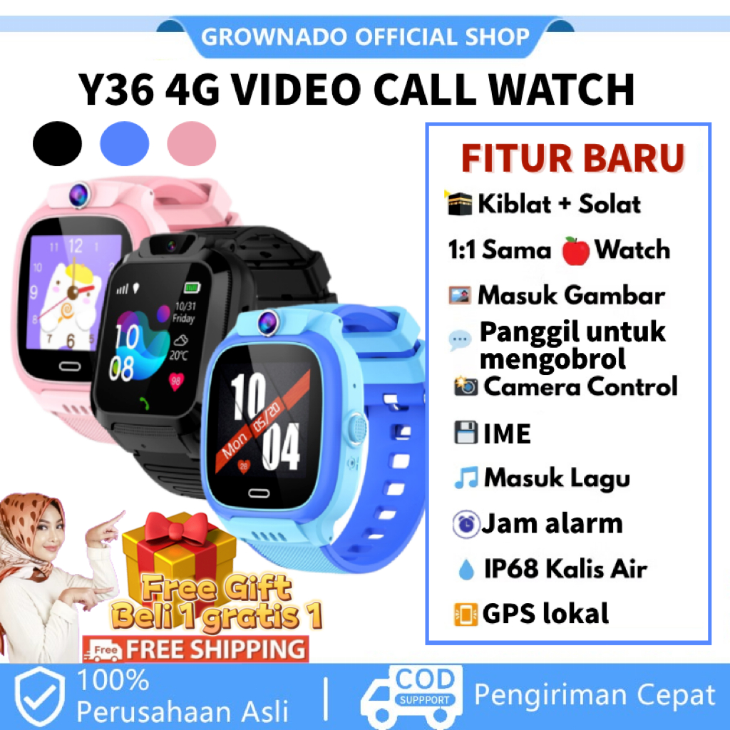 Jual 【100% ORI】NEW Y36 Anti Air Jam tangan anak 4G Video call telepon ...