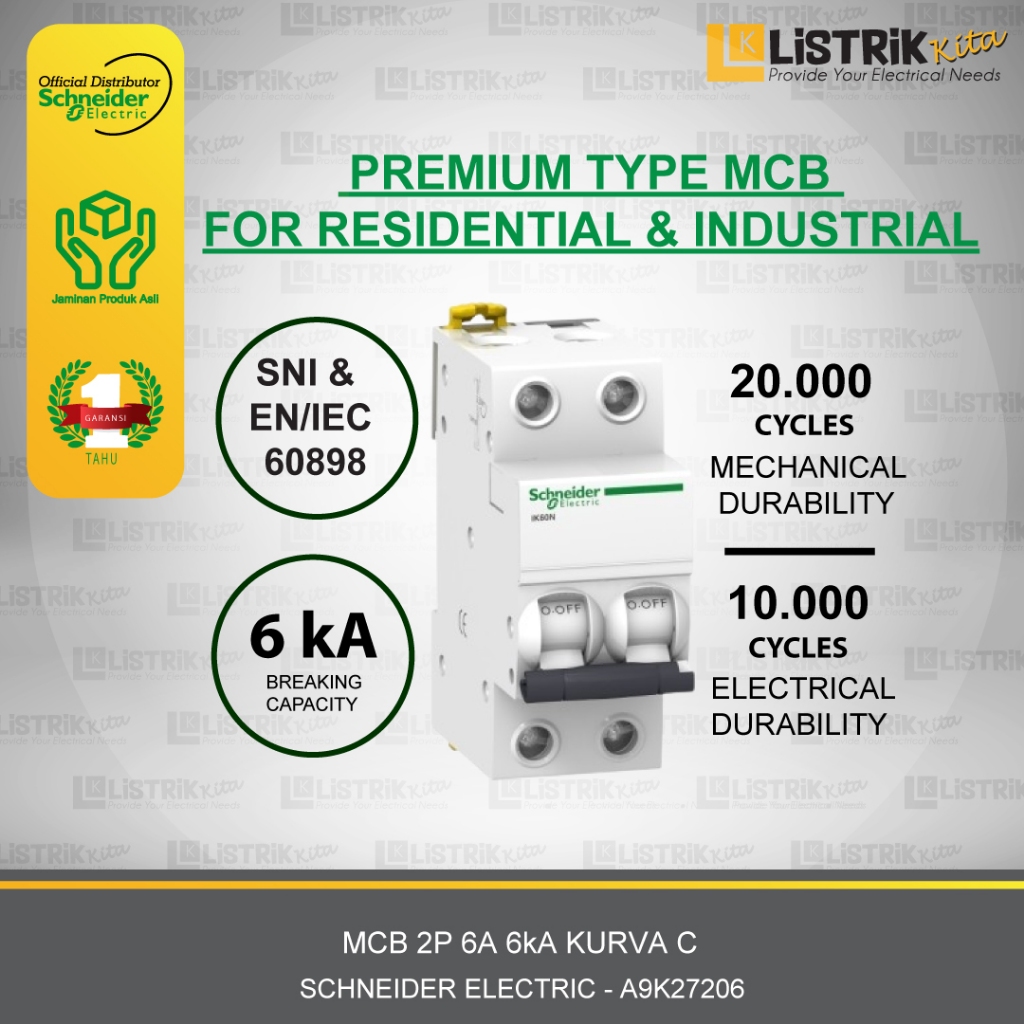 Jual MCB SCHNEIDER ELECTRIC ACTI9 iK60N 2P 6A/10A/16A/20A/25A/32A/40A 6kA Kurva C - A9K242 ...