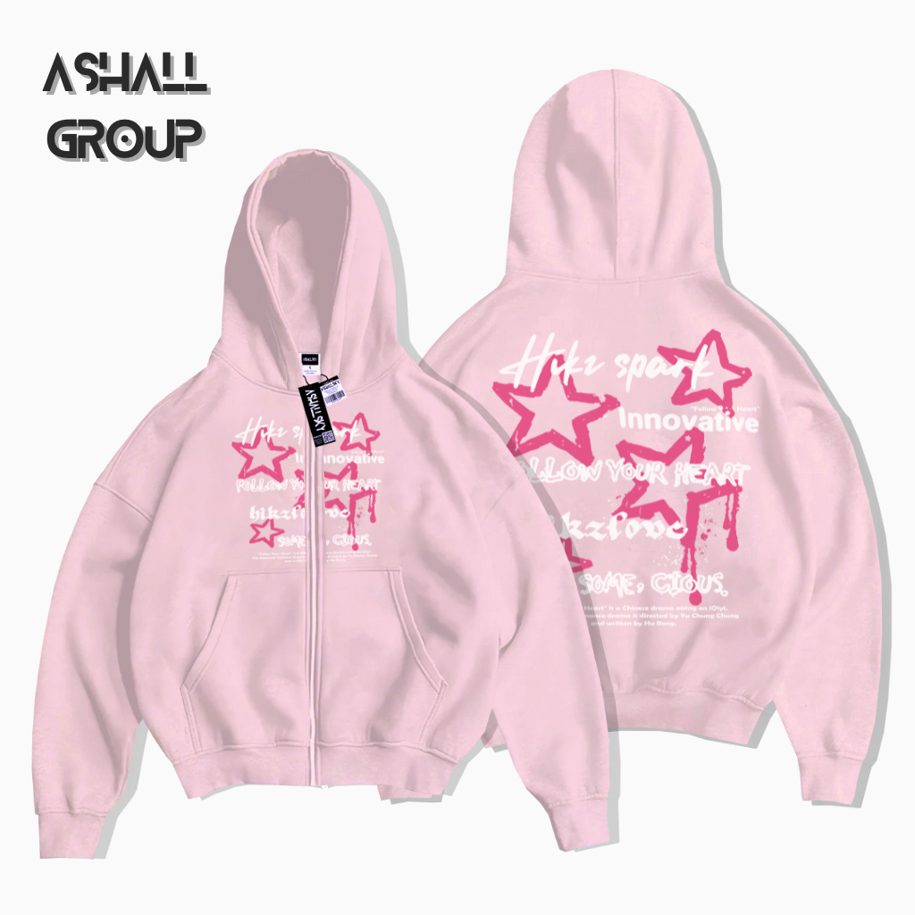 Jual JAKET HOODIE ZIPPER BOXY - TEXT FULL SABLON STAR DUSTY PINK BY ...