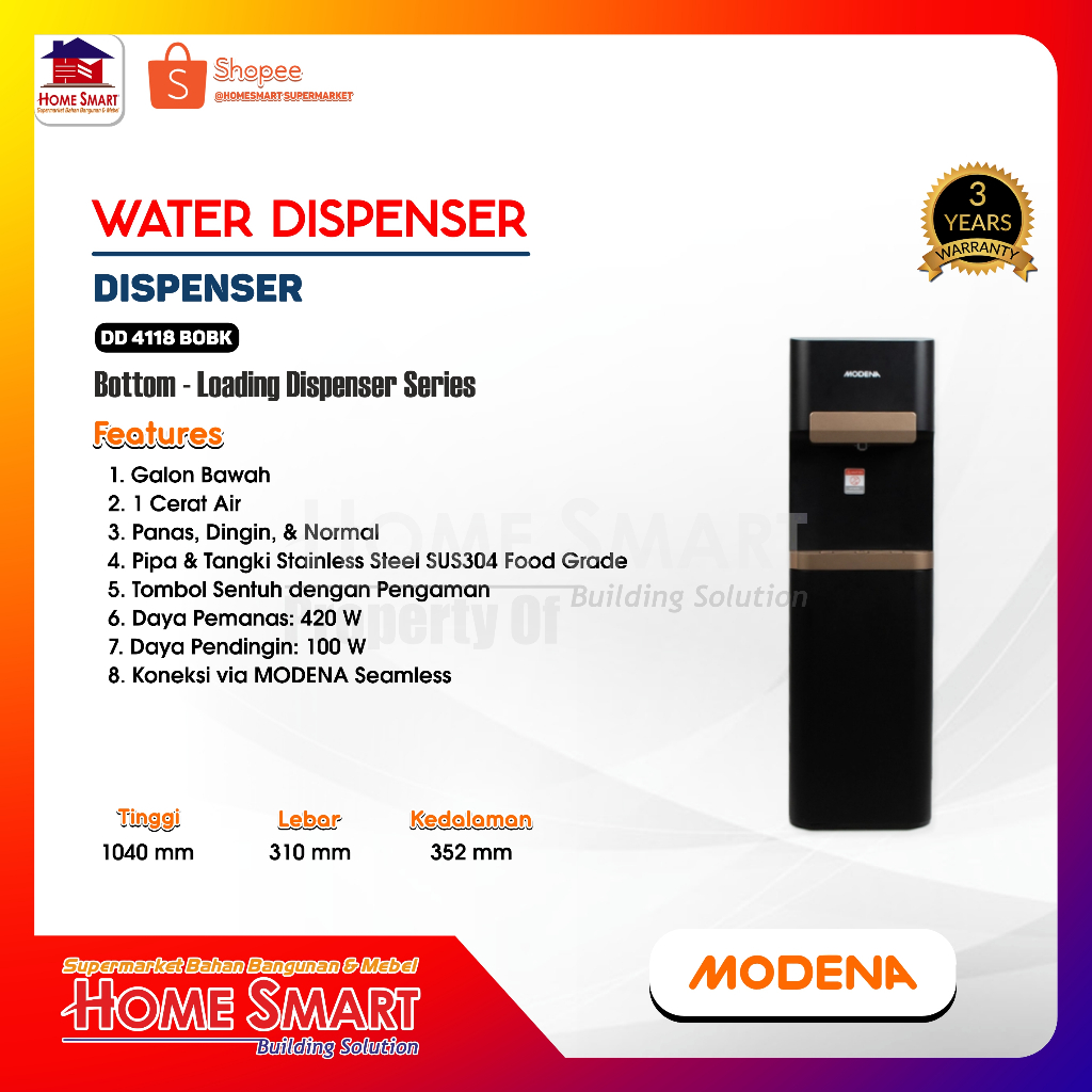 Jual Dispenser Modena DD 4118 BOBK Hitam Bottom Loading Seamless Smart ...