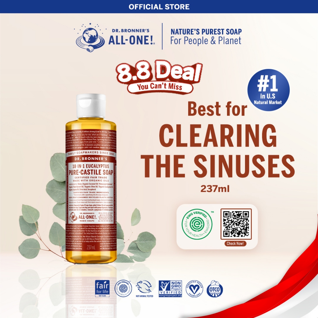 Jual Dr. Bronner's Liquid Soap Eucalyptus Pure Castile 237ml Sabun Cair Organik | Shopee Indonesia