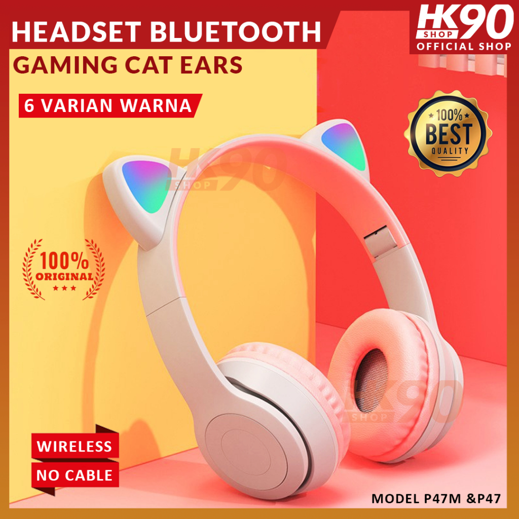 Jual Headphone Kucing Bluetooth Gaming Cat Ears Wireless RGB Led Light ...